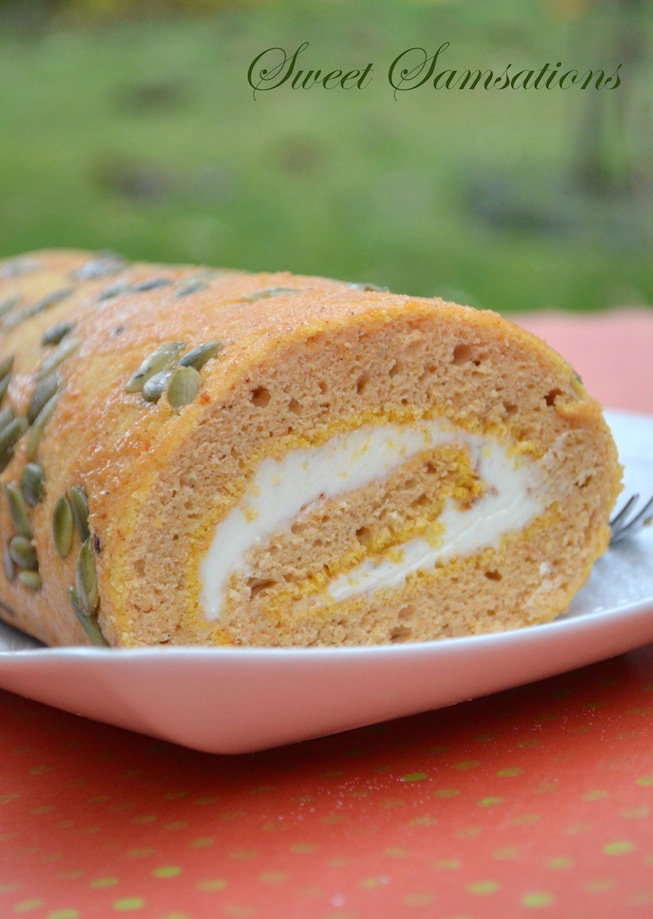 Pumpkin Swiss Roll with Cream Cheese Filling – Sweet Samsations